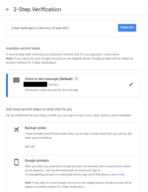 Google two-factor authentication: Initial setup