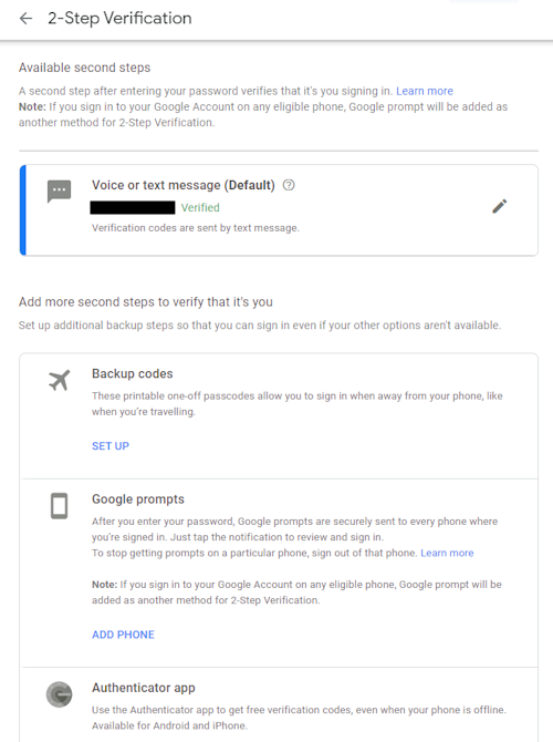Google two-factor authentication: Updating your two-factor settings ...